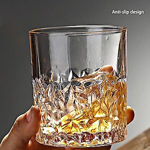 Whiskey Glasses,4-piece set (2 Crystal Glasses, 2 Round Ice Ball Molds) In Gift Box, 10 oz Old Fashioned,2.5 Inches Sphere Ice Ball,Cocktails,Brandy,Whiskey Gift for Men at Home Bar