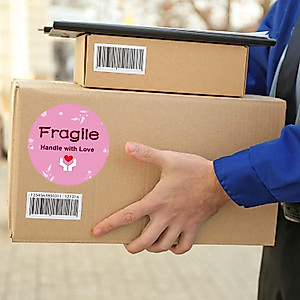 Pink Fragile Handle with Love Tender Warning Sticker 2 inch Valentine's Day Thank You Shipping Labels for Christmas Luggage Gift Bag Small Business Mailing Packages 500 pcs Heavy-Duty Handle with Care