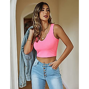 Ekouaer Women's Crop Tank Tops V Neck Workout Slim Fitted Crop Top White