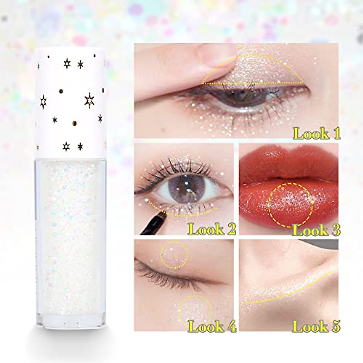 LANFLOWER Liquid Glitter Eyeshadow, Pigmented, Easy to Apply, Quick Drying, Long Lasting, Loose Glitter Glue for Eye Crystals Makeup (01 Bright Diamond)