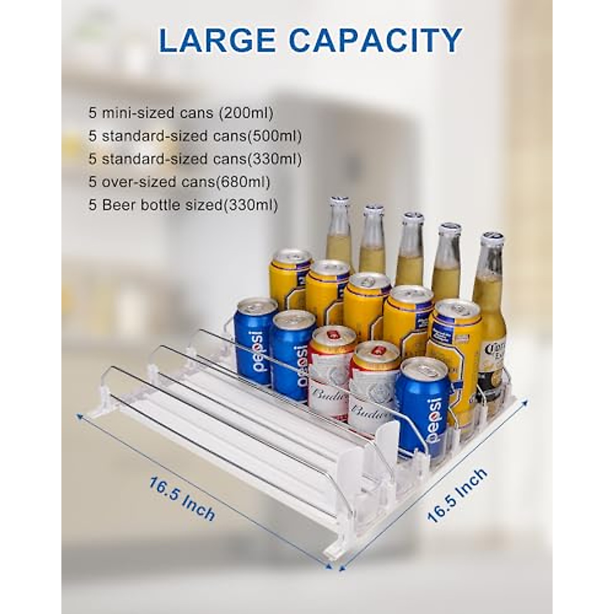 Soda Can Dispenser for Refrigerator - 5 Row Automatic Pusher Glide, Drink Organizer for Fridge, Soda Can Drink Organizer for Fridge, Width Adjustable Beverage Pusher Glide, soda dispenser for fridge
