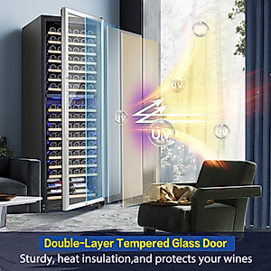 AAOBOSI Wine Cooler Dual Zone 24 Inch, 176 Bottles Wine Refrigerator, Freestanding Wine Fridge with Intelligent Temperature Memory & Humidity Control Compressor Cooling, Quiet Operation