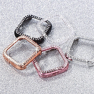 Surace Compatible for Fitbit Versa 2 Case, Bling Crystal Diamond Frame Protective Case Compatible for Fitbit Versa 2 Smart Watch (5 Packs, Rose Gold/Pink Gold/Black/Silver/Clear)