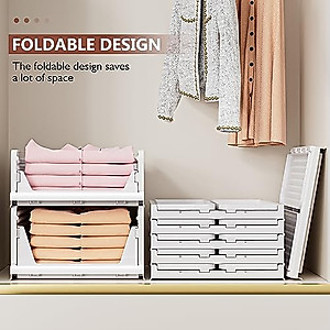 CTSNSLH 4 Pack Folding Closet Organizers Storage Box, Stackable Plastic Drawer Basket for Clothing(White)