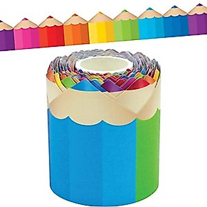 Teacher Created Resources Colored Pencils Die-Cut Rolled Border Trim - 50ft - Decorate Bulletin Boards, Walls, Desks, Windows, Doors, Lockers, Schools, Classrooms, Homeschool & Offices