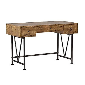 Coaster Furniture Analiese Farmhouse 3 Drawer Home Office Writing Desk Black Metal Base Antique Nutmeg Brown 801541