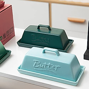 Porcelain Butter Dish with Lid, Candiicap Classic Matte Butter Keeper for Countertop, Large Butter Holder for Butter Storage, Dishwasher Safe (Matte Green)