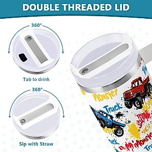 Emelivor Colorful Monster Trucks 30 oz Tumbler with Lid and Straw Insulated Tumblers with Handle Leak Proof Coffee Tumbler Mug Large Water Bottles for Hot or Ice Coffee Tea