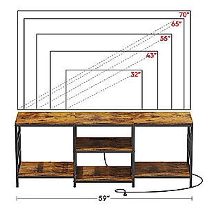 Amosic TV Stand Media Entertainment Center with Power Outlet, TV Stand for TV up to 70 Inch, TV Table, Entertainment Center, 3-Tier TV Console, for Living Room, Entertainment Room, Rustic Brown