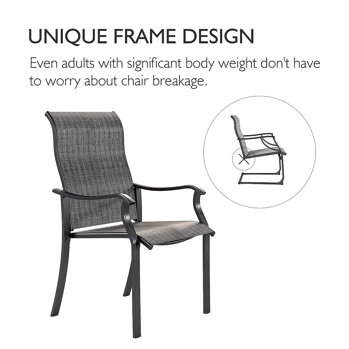 UDPATIO Patio Chairs Set of 2, Outdoor Dining Chairs High Back with All Weather Breathable Textilene, Metal Frame for Lawn Garden Backyard Deck, Dark Grey