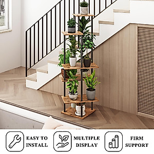 JEPRECO 53" Tall Plant Stand Indoor, 7-Tier Modern Plant Shelf, Corner Flower Pot Holder Organizer for Living Room Balcony Patio Garden, Rustic Brown