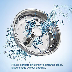 CORNERJOY 2 PCS Kitchen Sink Strainer and Stopper Combo Basket Replacement for Standard 3-1/2 inch Drain,Stainless Steel Basket with Rubber Stopper Bottom