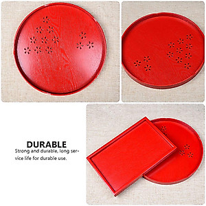 Amosfun Wedding Tray Red Tea Tray Wooden Tea Set Tray Chinese Wedding Tray Wedding Accessory Traditional Wooden Coffee Table Tray for Home Decoration Wedding Centrepieces (Red)