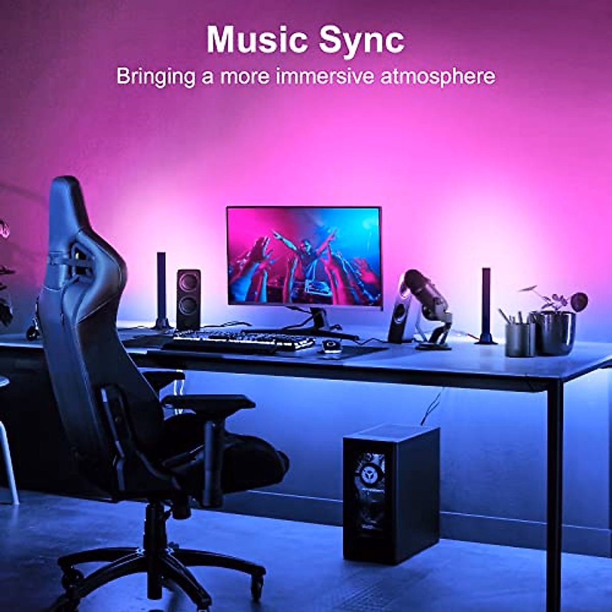 velted RGB Light Bar, Music Sync RGB IC LED Lights Bars, USB Powered Ambient Lighting, Remote Control Color Changing Gaming TV Backlight, 8 Dynamic Modes for PC Room Monitor Desk