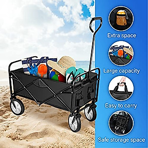 YSSOA Rolling Folding & Rolling Collapsible Garden Cart, Outdoor Camping Wagon Utility with 360 Degree Swivel Wheels & Adjustable Handle, Black 220lbs Weight Capacity Rolling Collapsible Garden Cart