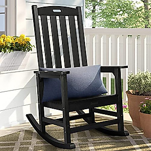 Cecarol Patio Oversized Rocking Chair Outdoor, Weather Resistant, Low Maintenance, High Back Front Porch Rocker Chairs 385lbs Support Poly Lumber Rocker, Wood-Like Plastic Chair, Black-PRC01