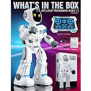 Large Smart Emo Robot Toys for Kids 5-7,Gesture Sensing Programmable Interactive Remote Control Robots for 8-12 with LED Eye Express for Boys 4-9 Years Old Birthday Gifts