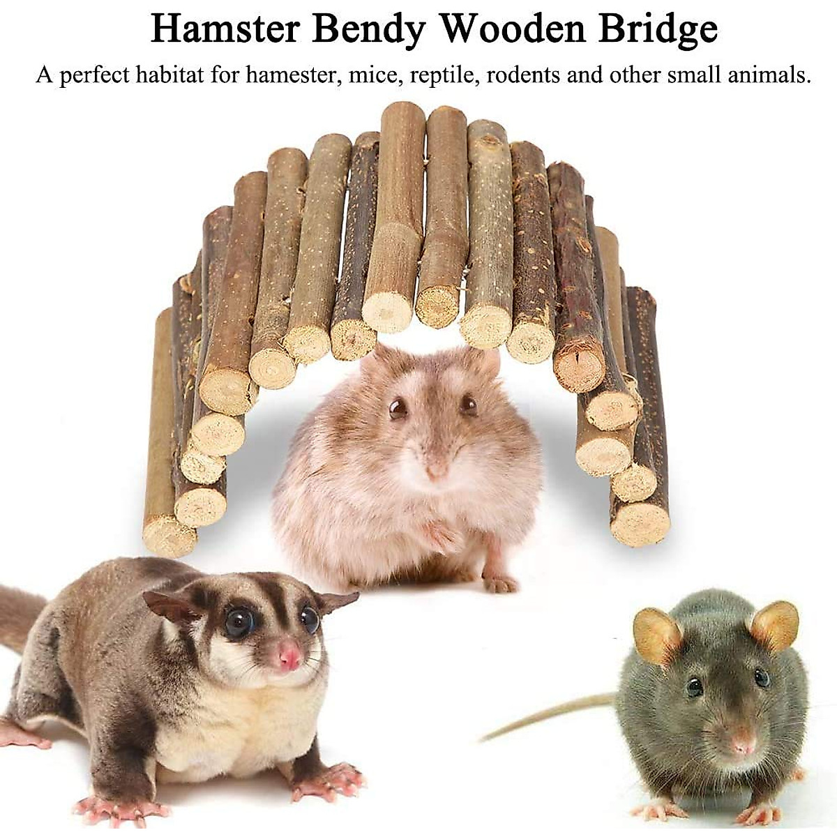 Wooden Ladder Bridge, Hamster Mouse Rat Rodents Toy Natural Hideout Small Animal Chew Toy for Guinea Pig Chinchilla Ferret Reptile (17 * 28cm)