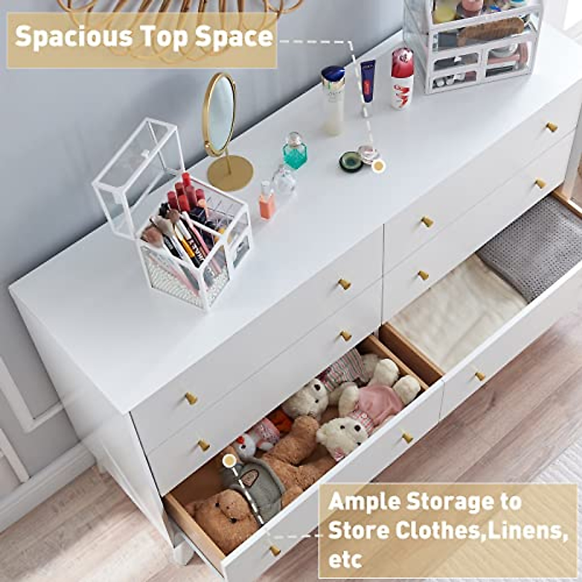 T4TREAM 6 Drawer Dresser for Bedroom, Mid-Centry Modern Dresser Wide 6 Chest of Drawers,Wood Storage Organizer Dresser,Nursery Dresser,for Living Room, Hallway, Bedroom, Kids Bedroom, Solid White