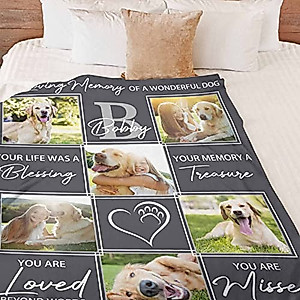 Custom Blanket with Dog Picture Name Personalized Text Blanket Photo Collage Blanket Memorial Gift Loss Dog Sympathy Remembrance Blanket Gift for Kids Pet Lover a Grieving Pet Owner I Love Dog