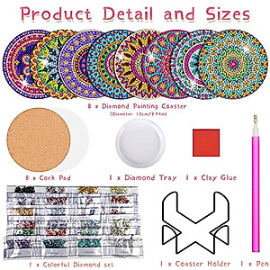 Billbotk Diamond Painting Coasters Kit, 8 Pieces Mandala with Holder, DIY Art for Beginners, Kids