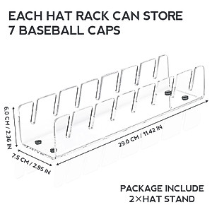 Puiuisoul Hat Stand for Baseball Caps, 2 Pack Hat Organizer and Display, Acrylic Hat Rack for 14 Baseball Caps for Bedroom, Closet, Dresser