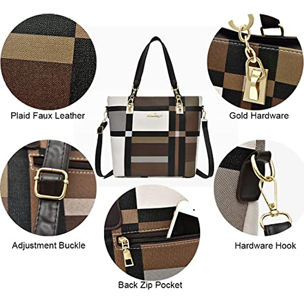 6-Pcs Handbags Set for Women Faux Leather Tote Bag Fashion Top-Handle Handbag Shoulder Bags Crossbody Totes Satchel Purses & Wristlet Wallet Purse Set-Gray