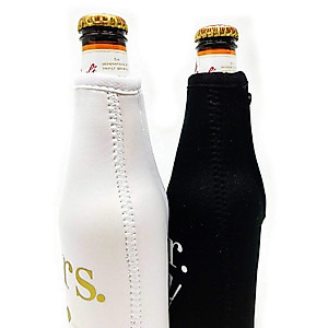 Mr. & Mrs. Beer Bottle Cooler Sleeves Black & White Gift Set 2 Pack - Perfect for Wedding, Bridal Shower, Engagement Party & So Much More.