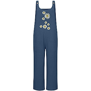 Bravetoshop Women's Sleeveless Suspender Jumpsuit Casual Baggy Overalls Hippies Baggy Romper with Pockets (B-Blue,XXL)