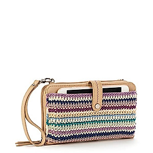 The Sak Iris Large Smartphone Crossbody Bag in Hand-Crochet & Faux Leather, Detachable Wristlet Strap, Mendocino Stripe