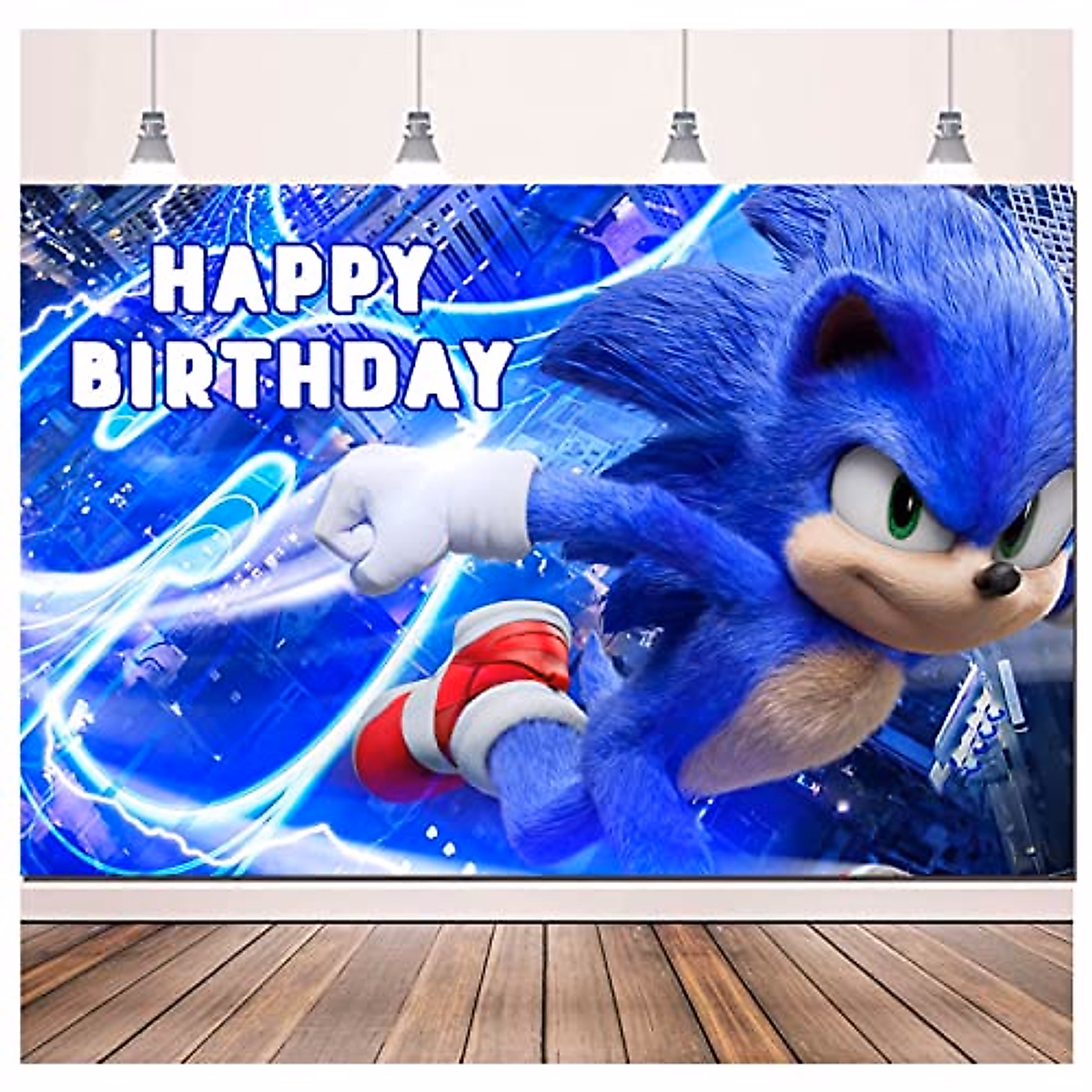 Blue Sonic Hedgehog Happy Birthday Themed Photography Backdrop Sonic Boom Superhero Kids Happy Birthday Party Photo Background Studio Cake Table Banner 5x3ft