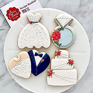 Wedding Cookie Cutters 4-Pc. Set Made in USA by Ann Clark, Wedding Dress, Wedding Cake, Diamond Ring, Heart