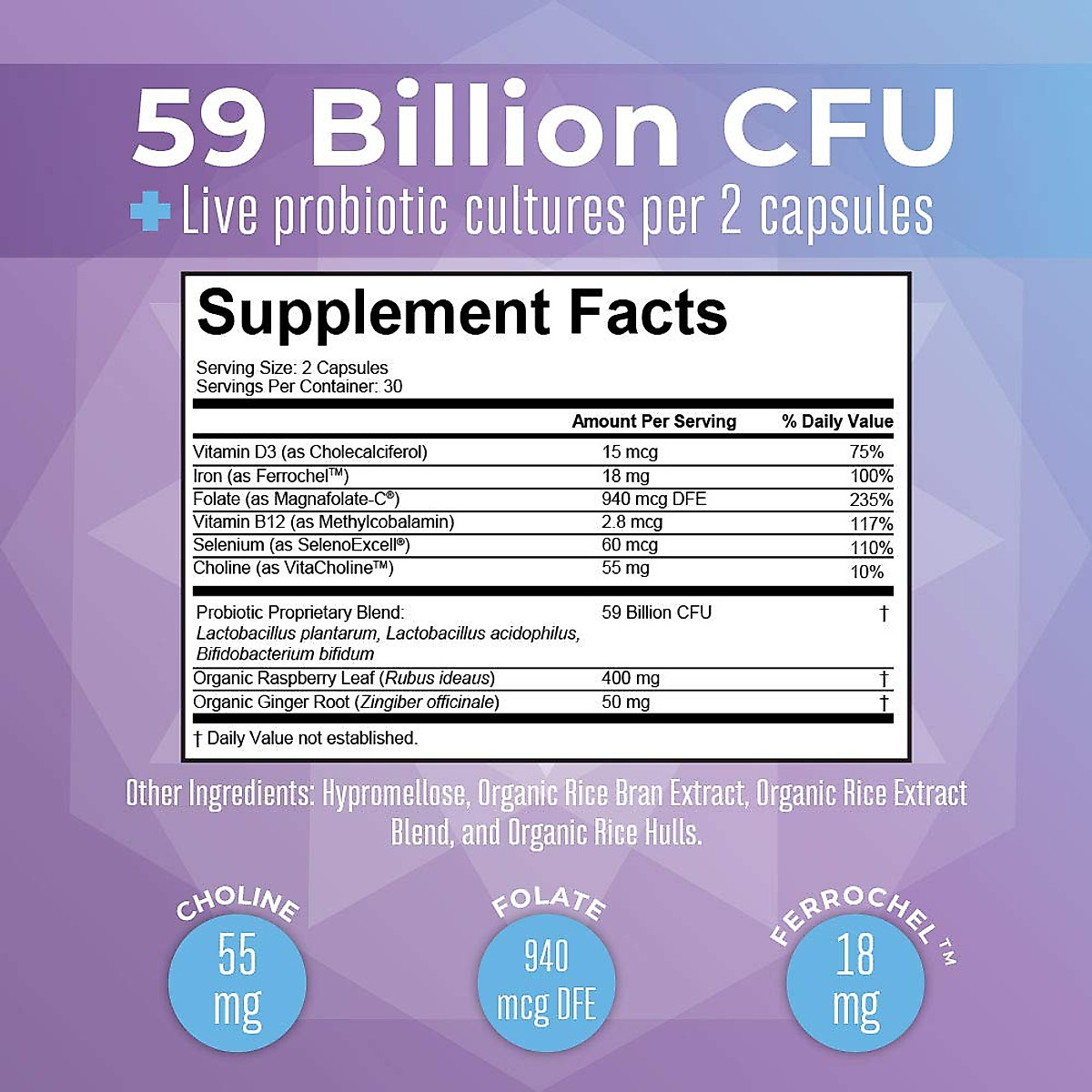 MaryRuth's Prenatal Vitamins and Probiotics | 59 Billion CFU | Vitamin D3 | B12 | Iron | Folate | Selenium | Choline | Vegan | Non-GMO | Capsule | 60 Count