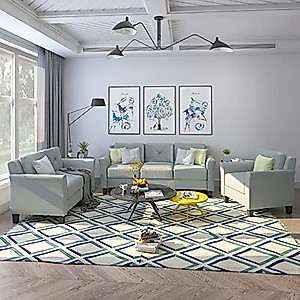 P PURLOVE 3 Pieces Polyester Blend Button Tufted Sofa Set, Living Room Furniture Set, 1 Armchair, 1 Loveseat, 1 Sofa (Gray)