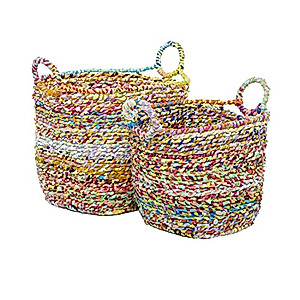 CosmoLiving by Cosmopolitan Cotton Round Storage Basket with Handles, Set of 2 16", 14"H, Multi Colored