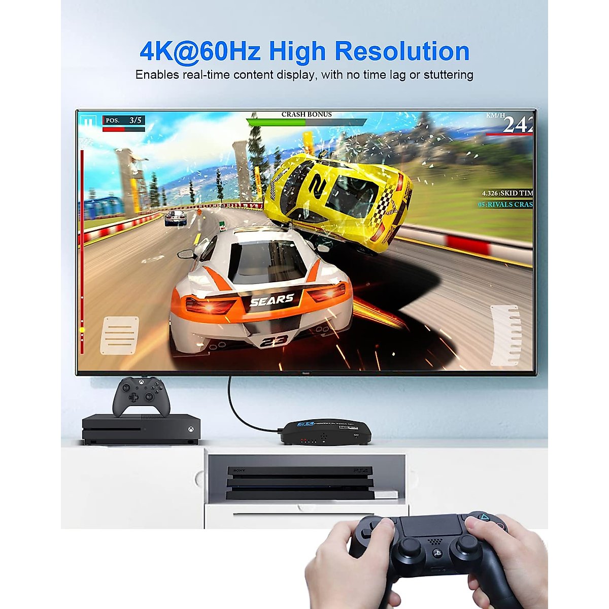 HDMI Switch 4K 60hz, 5 Port HDMI Switcher with Remote, Koopman HDMI Splitter 5 in 1 out Supports HDMI 2.0 HDCP 2.2 HDR10 3D, HDMI Selector Hub Compatible with FireStick, Roku, PS4, Xbox, Apple TV