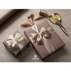 Vitalizart Silk Satin Ribbon 1-1/2 inch x 15 Yard with Wooden Spool Champagne & Nude Handmade Frayed Ribbons for Gift Wrapping Baby Shower Wedding Bridal Bouquets Holiday Decor