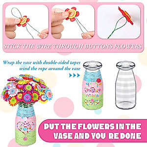 4 Sets Girls Crafts Ages 4-12 Make Your Own Flower Bouquet with Buttons and Felt Flowers, Vase Art and Craft for Children DIY Activity Christmas Thanksgiving Birthday Gift for Girls Boys