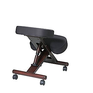 Office Star Ergonomically Designed Knee Chair with Casters, Memory Foam and Espresso Finished Wood Base, Black,Espresso Wood Base,KCW778