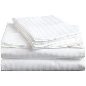 California King Size Sheet Set - 4 Piece Set - 100% Egyptian Cotton, 400 Thread Count Long-Staple, Best-Bedding Sheets, Fitted Sheet fits Upto 15” deep Pocket Mattress - Easy Fit - White Stripe