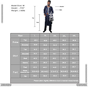 HD African Apparel Agbada Clothing Embroidery Dashiki Shirts and Pants 3 Pieces Outfits for Men Blue 3XL