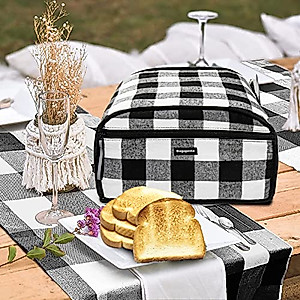 Toaster Cover 4 Slice Wide Slot, Toaster Oven Cover Compatible with Cuisinart, 4 Slice Bread Cover, Toaster Dust Covers with Zipper Pockets, Buffalo Check (Cover Only)