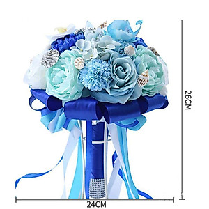 Wedding Bridal Bouquet Home Beach Seashell Wedding Bouquet Silk Roses Wedding Flowers Holding Tossing Flower Bride Rose Flowers Hydrangea Garden Bouquets Blue Beach Bouquet Starfish Bridal Bouquet