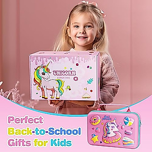 QearFun Insulated Unicorn Lunch Bag Bento Box for Girls,Lunch Box Set with 4 Compartment Bento Box Water Bottle Ice Pack Salad Container Food Picks,Perfect Kids Lunch Boxes for School Age 7-15