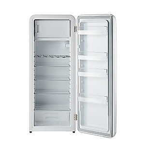 iio 24" 10 Cu Ft Top Freezer Retro Refrigerator, Small, with Mini Ice Cube Tray, 4 Glass Shelves, LED, 1 Crisper, Fridge for Bedroom, Dorm RV Office Beverage, Quiet Compressor, Freestanding (White)