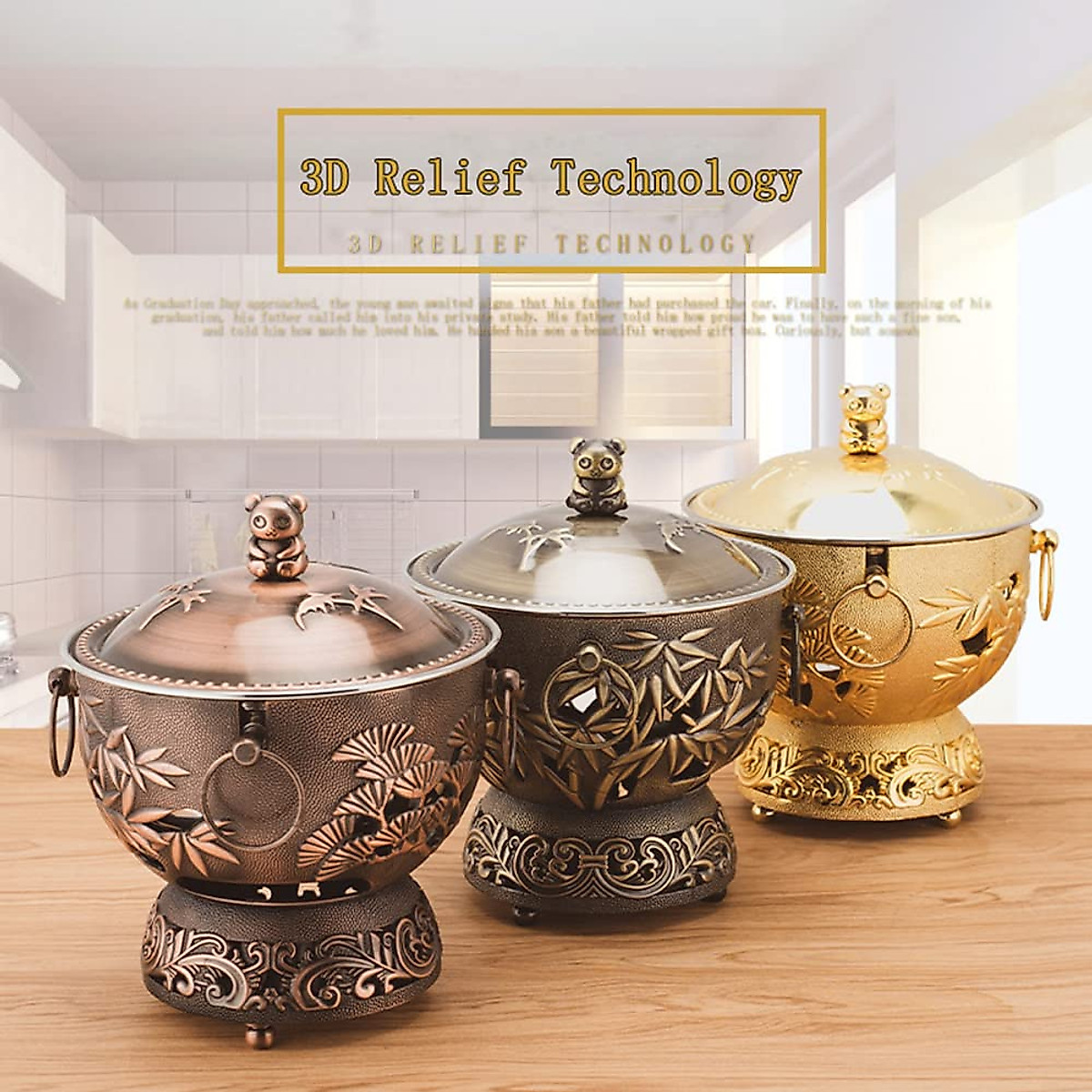 Mini Copper Hot Pot Stainless Steel Shabu Shabu Pot Cooker Alcohol Hotpot Cooking Pot Cookware Pan Single Chafing Dishes for Home Kitchen, Fuel Not Included,Bronze