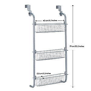 HOMERACK 3-Tier Over the Door Pantry Organizer, Heavy-Duty Metal Pantry Door Organizer with 3 Baskets, Hanging Spice Rack, Pantry Door Organization and Storage, Chrome