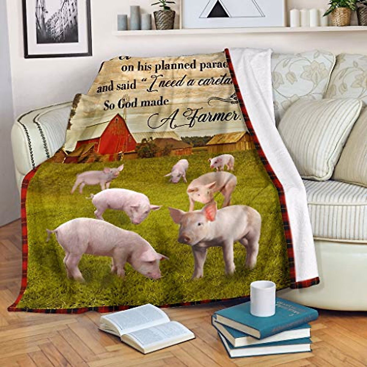 So God Made A Farmer Pig Blanket Plush Throw Minky Sherpa Blanket Personalized Blanket Gift for Family