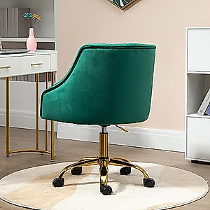 SSLine Modern Cute Desk Chair Home Office Mid-Back Computer Chair on Wheels Elegant Velvet Fabric Task Chair Living Room Upholstery Swivel Chair Vanity Chairs for Girls Women (V Type-Green&Gold)