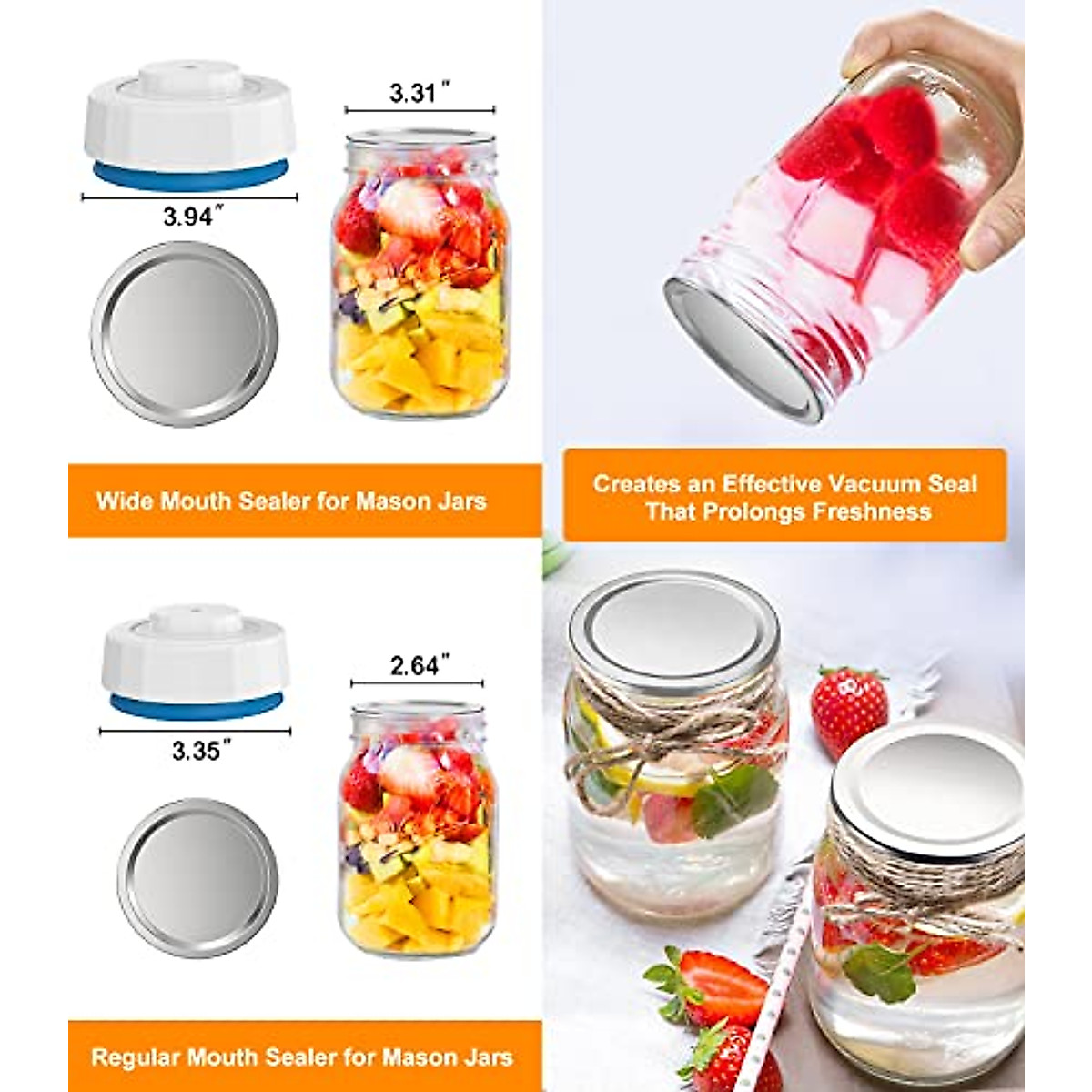 Mason Jar Vacuum Sealer, Electric Mason Jar Vacuum Sealer Kit, Vacuum Sealer for Regular and Wide Mouth Canning Jars, Includes Electric Vacuum Pump and Reusable Vacuum Food Storage Bags